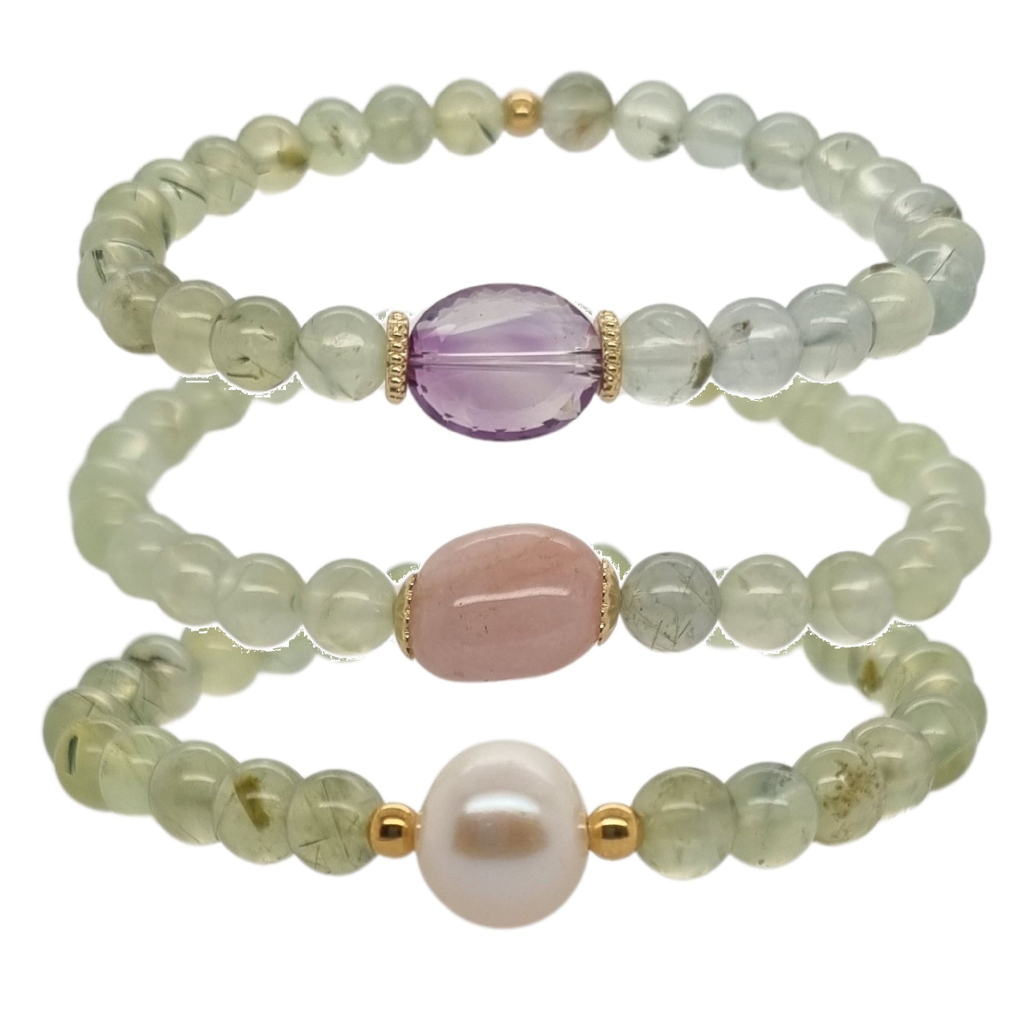 Deva Prehnite, Morganite, Pink Amethyst or Freshwater Pearl Bracelets ...